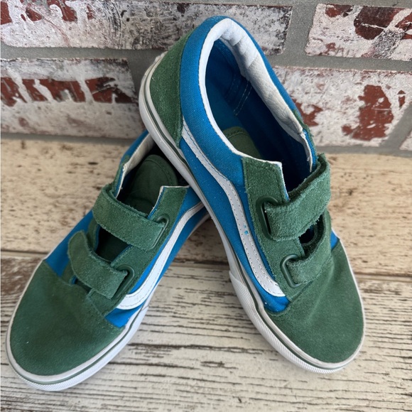 Vans | Shoes | Vans Green And Blue Sneakers With Velcro Straps | Poshmark